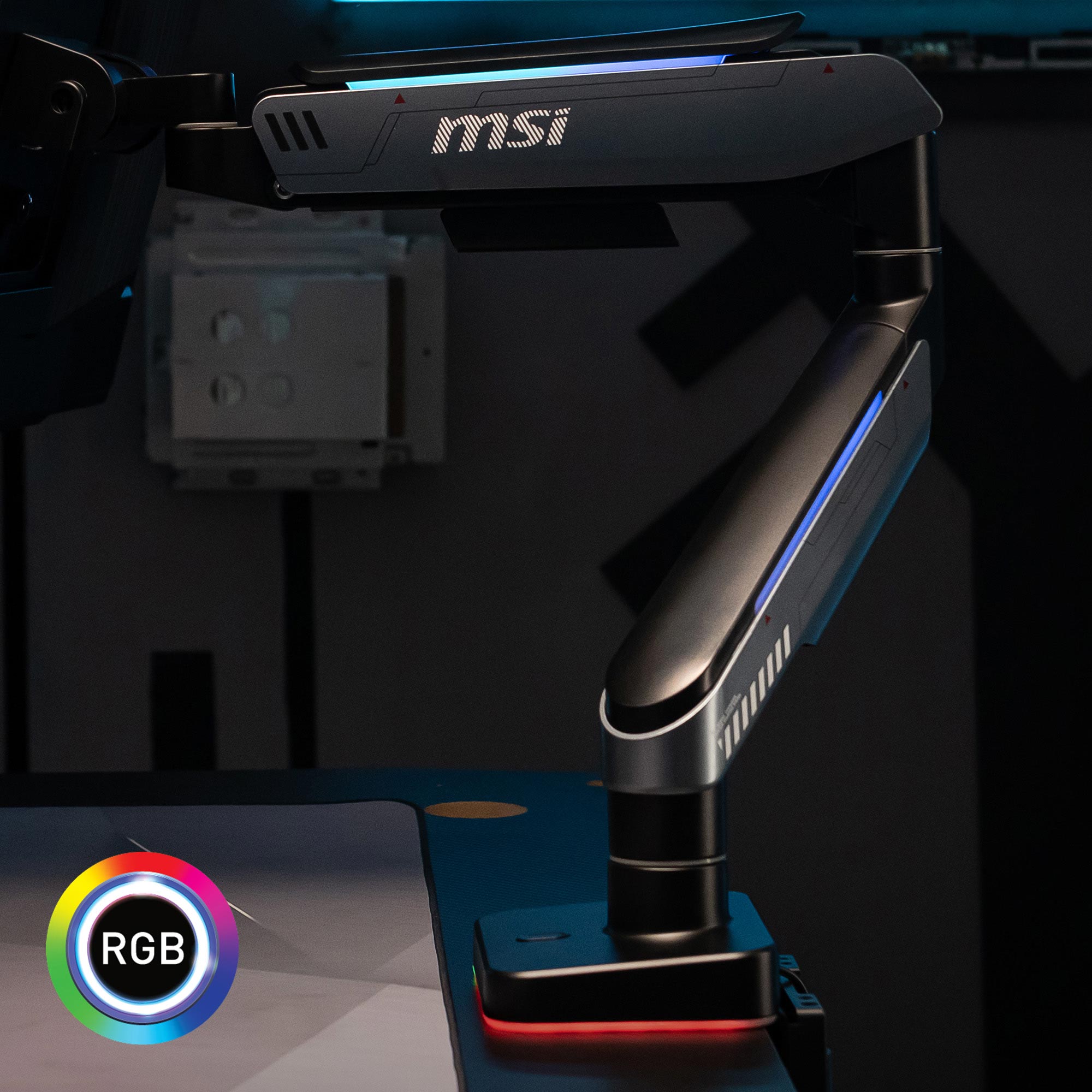 MSI MPG MT201R - Premium RGB Single Monitor Stand Arm, Supports 17-49" Screens and 44 lbs, VESA ...